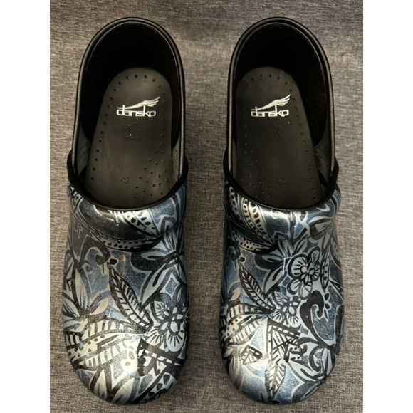 Dansko | Shoes | Dansko Professional Clogs Womens Denim Floral Patent ...